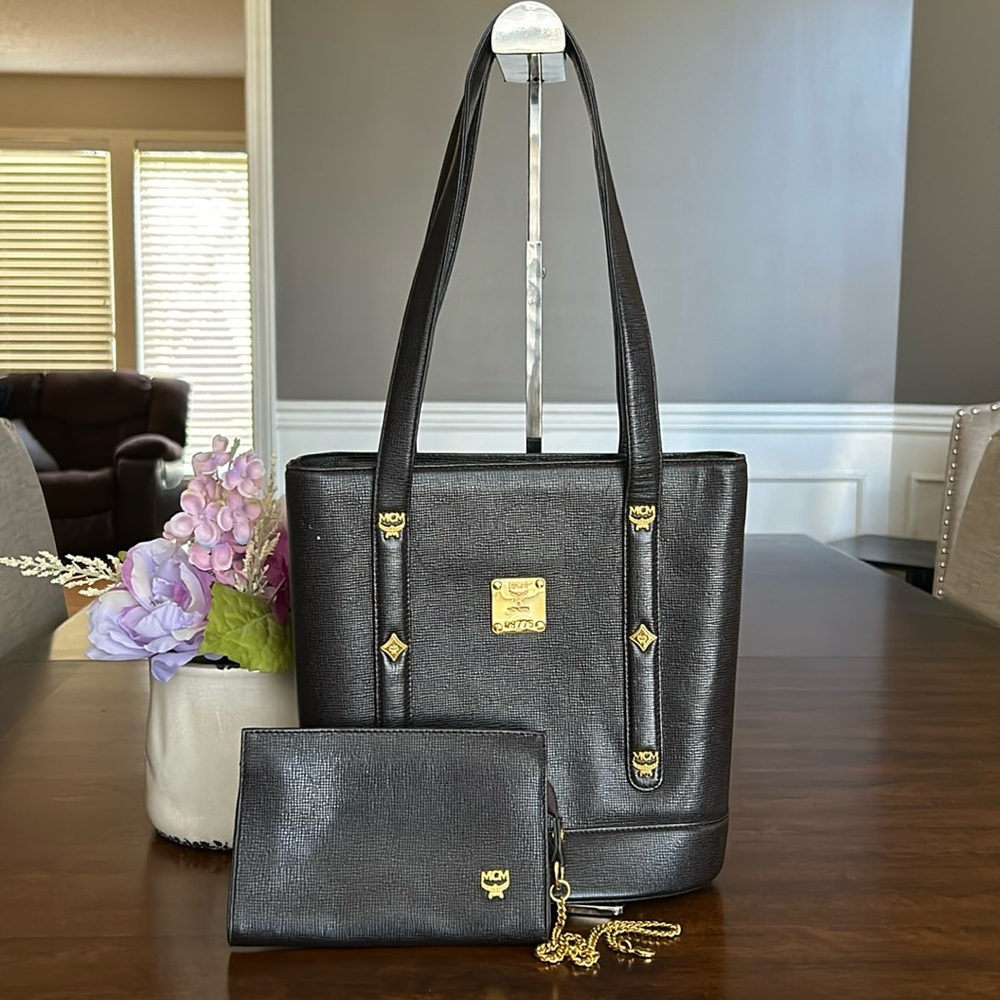 Mcm Munchen Vintage Leather Studded Tote Bag With Pou… - Gem